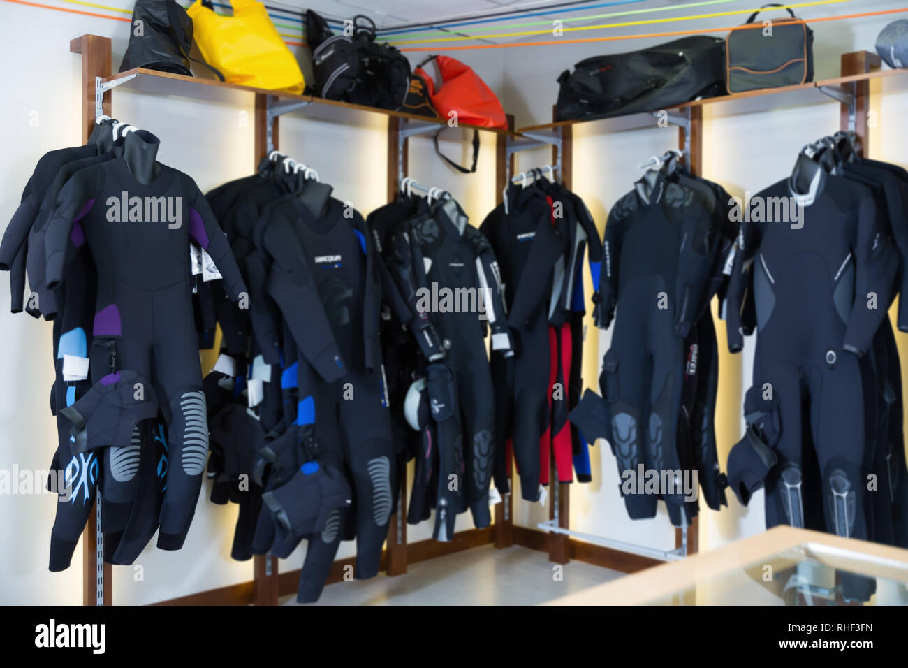 Image of the underwater sport costumes for diving in the sport store ...