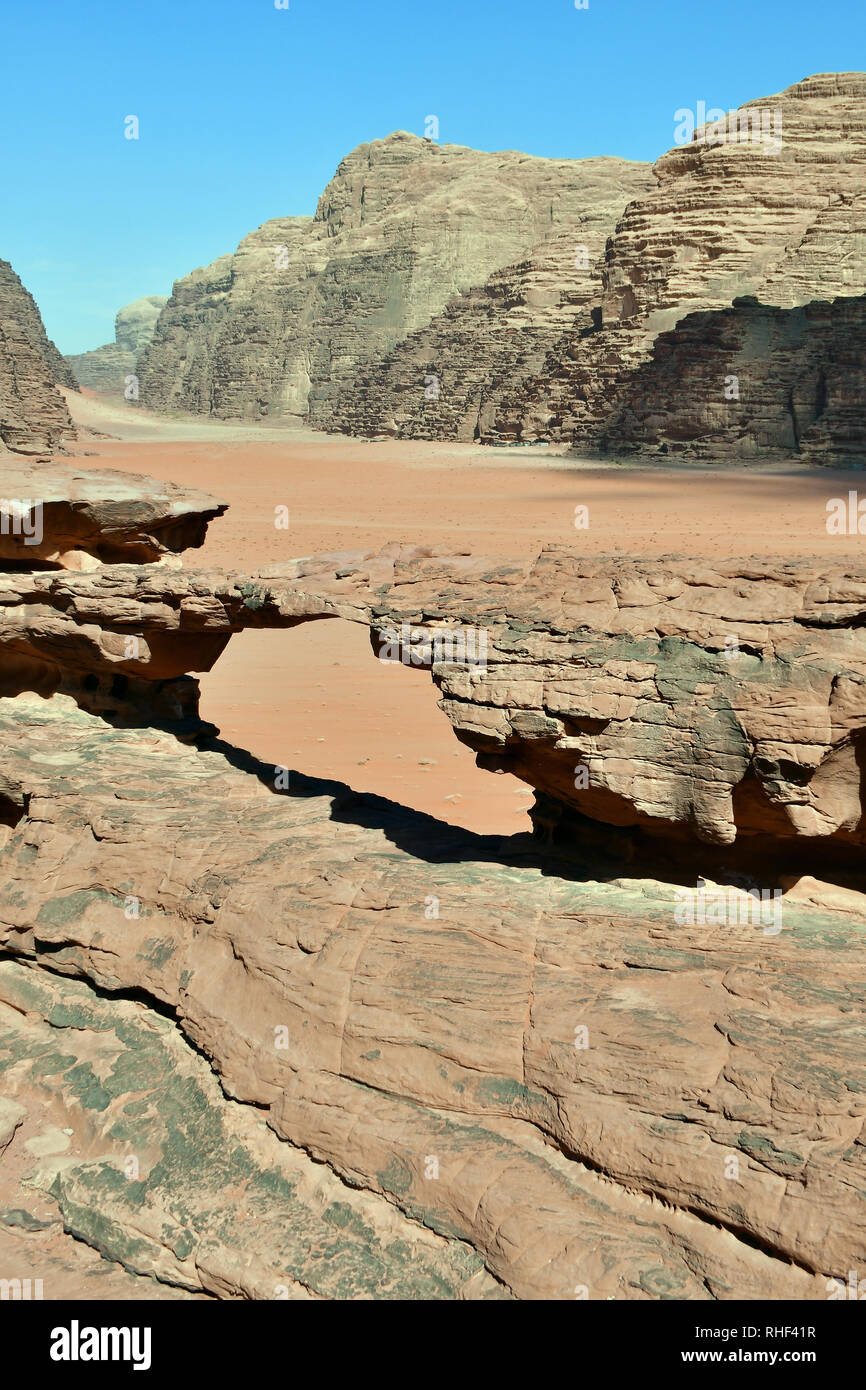 Little stone bridge in Wadi Rum desert. The protected area listed as ...