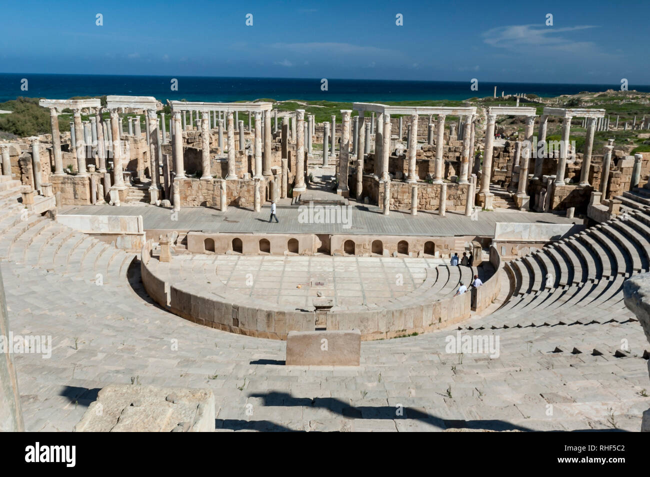 Archaeological site of Leptis Magna, Libya - 10/30/2006: Tourists at ...