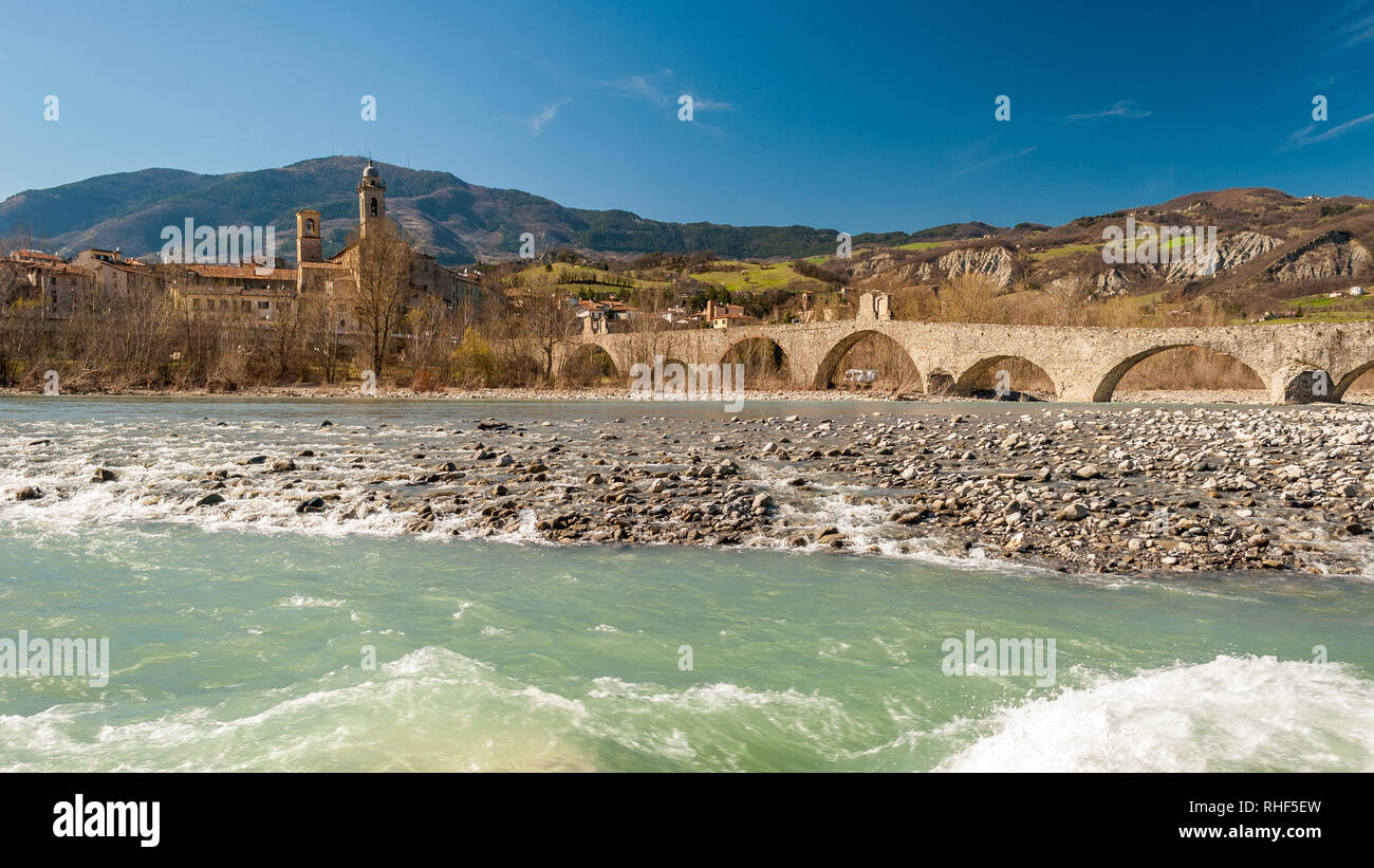 View of the old medieval bridge, called "Ponte del Diavolo" or "Ponte ...