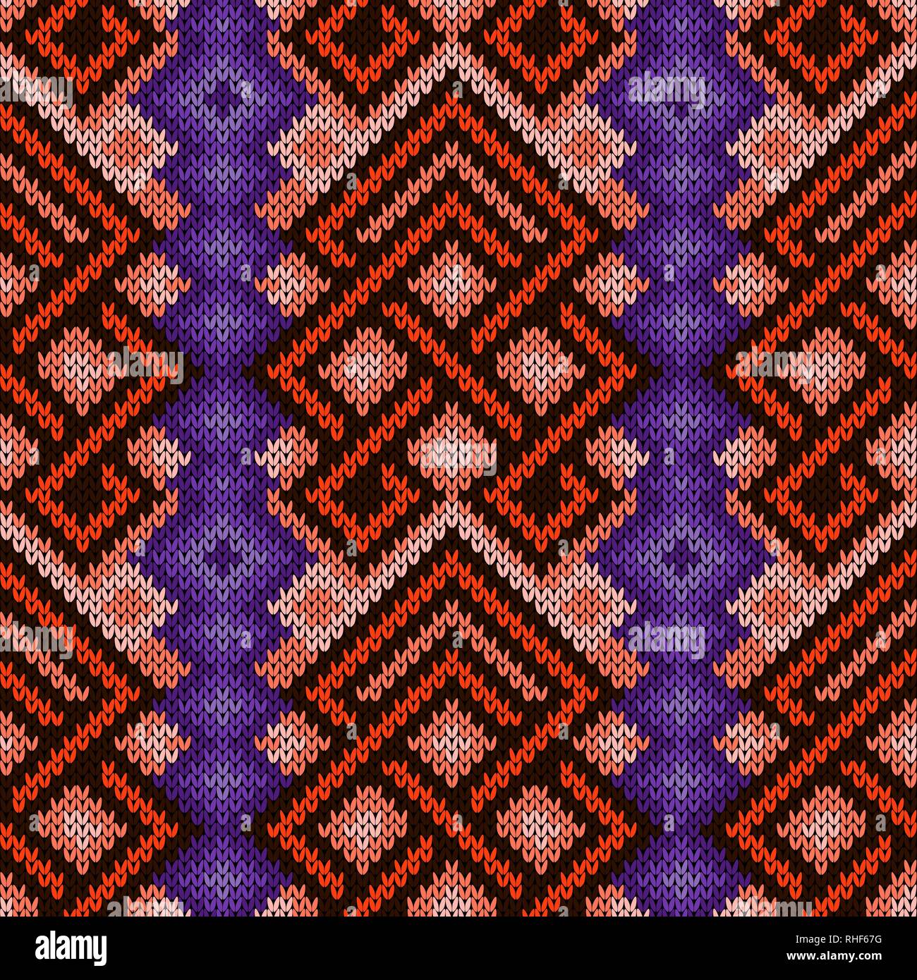 Knitted seamless ornate pattern with interlacing lines in orange and ...