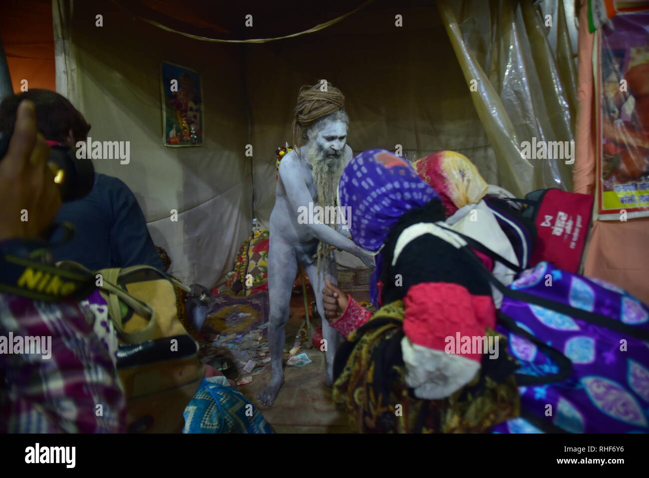 (EDITORS NOTE: Image contains nudity.) Naga Baba seen blessing Pilgrims ...