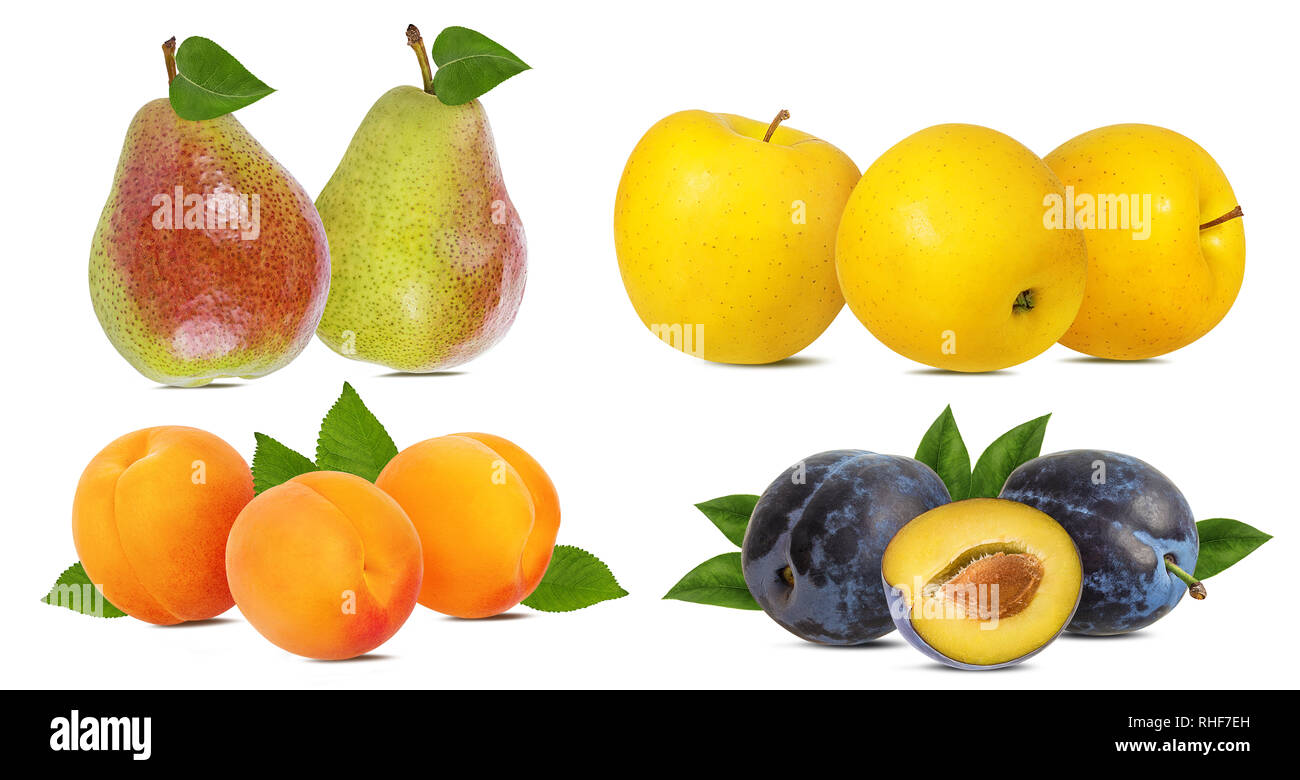 Apples, pears, apricots and plums isolated on white background Stock ...