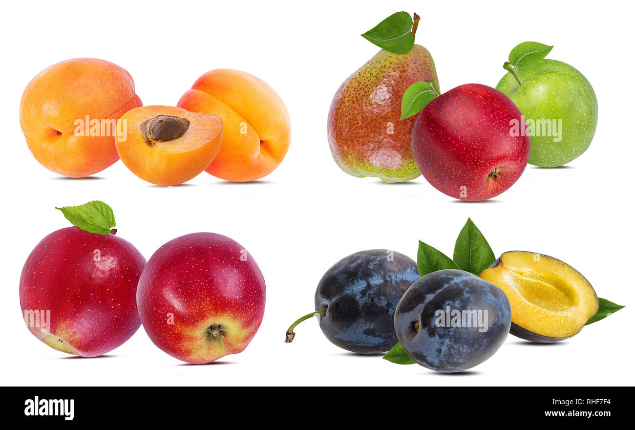 Apples, pears, apricots and plums isolated on white background Stock ...