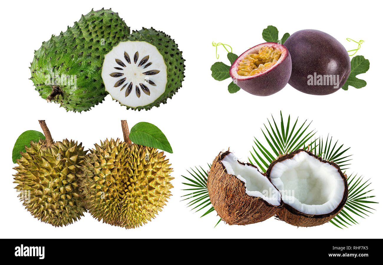 Collection of exotic fresh fruits isolated on white background Stock ...