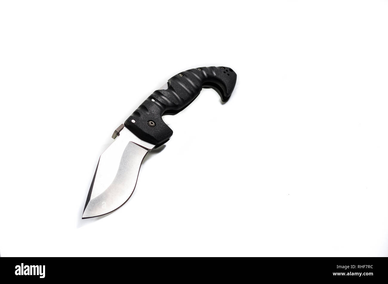 Knife with a black shaped handle. Relief knife handle. Front view Stock ...