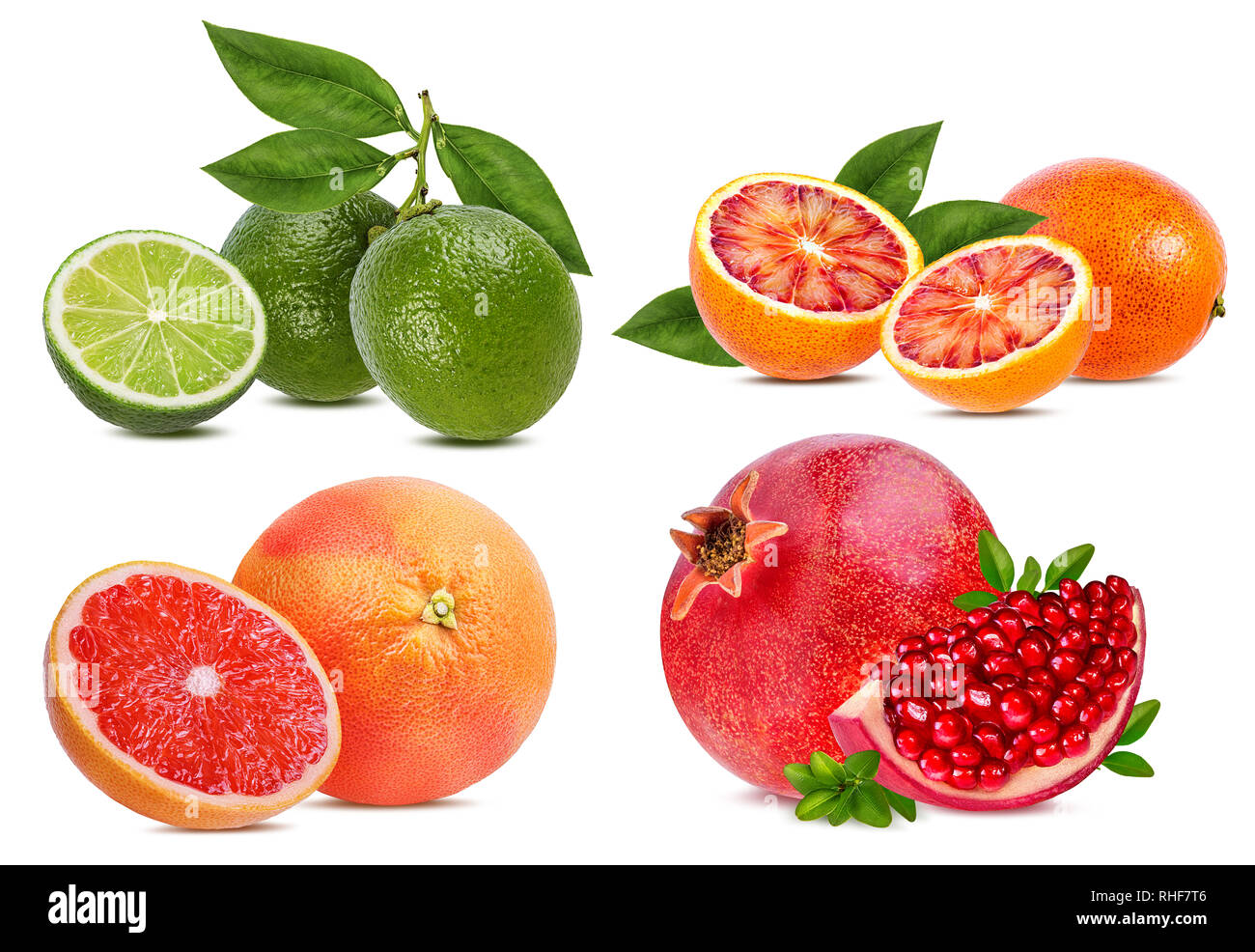 Citrus Fruit Set orange, grapefruit, lime, pomegranate isolated on ...