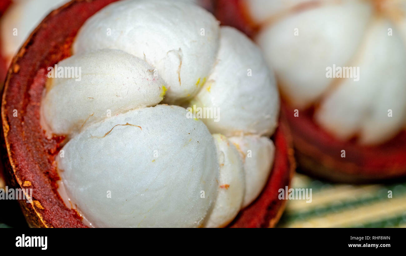 closeup of tropical fruit mangosteen with white flesh Stock Photo - Alamy