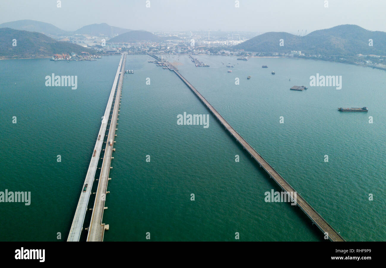 Aerial view of Sriracha industrial port, Chonburi, Thailand Stock Photo ...