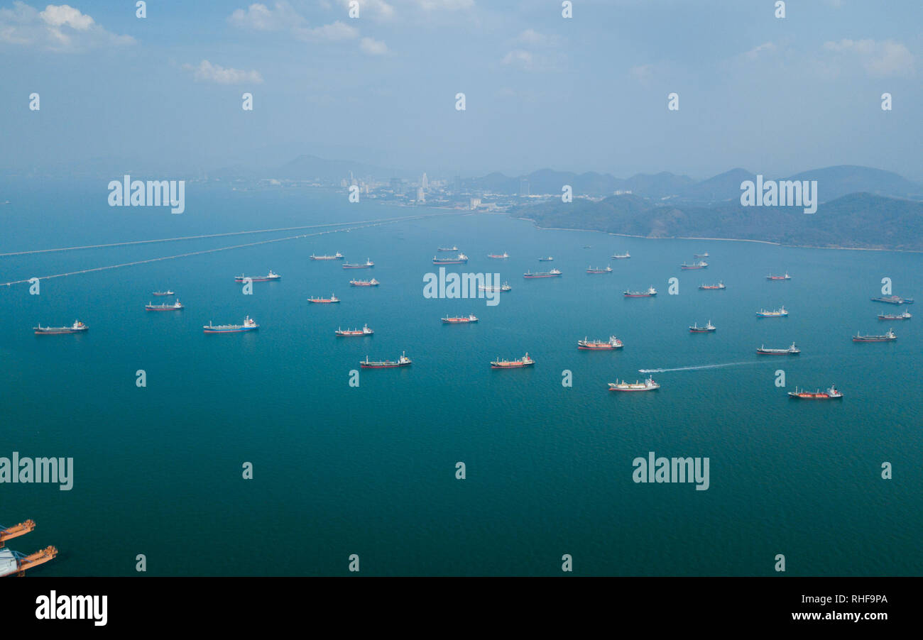 Aerial view of Sriracha industrial port, Chonburi, Thailand Stock Photo ...