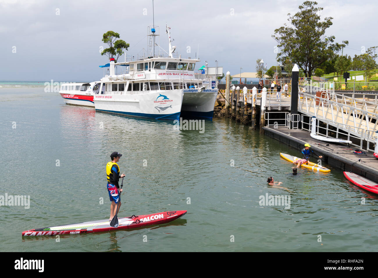 Huskisson, NSW, Australia-December 22, 2018: View over the main wharf ...