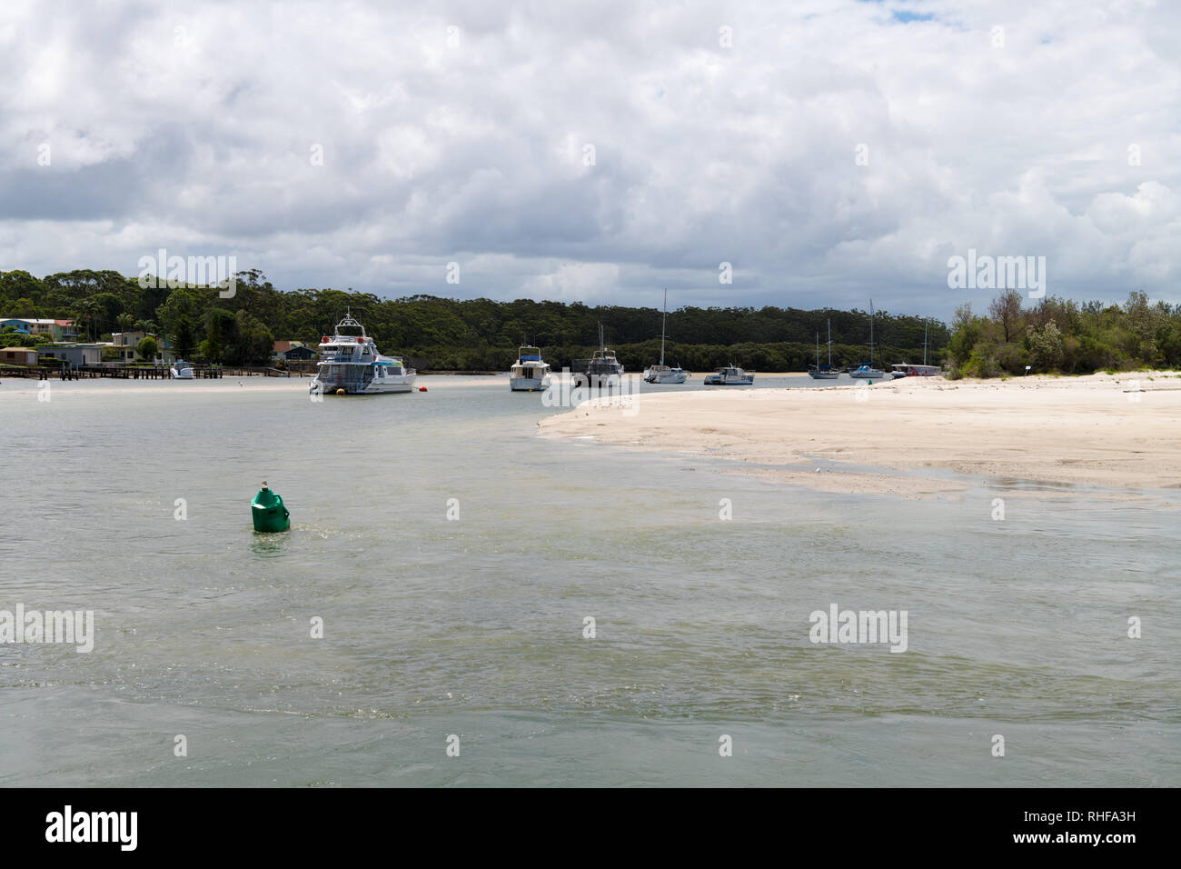 Huskisson, NSW, Australia-December 22, 2018: View over bay of water and ...