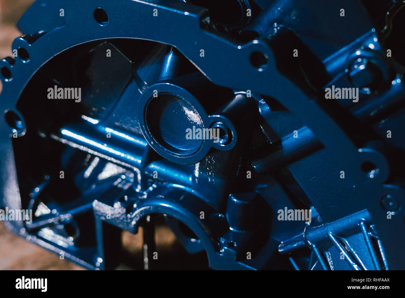 V8 Engine block table, painted in blue color. Loft stylish table ...