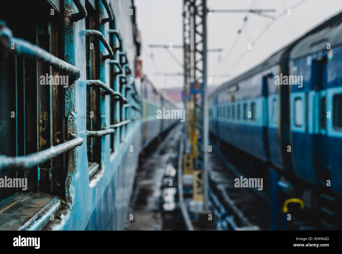 sleeper class train in india view from the window in a sunny day Stock ...