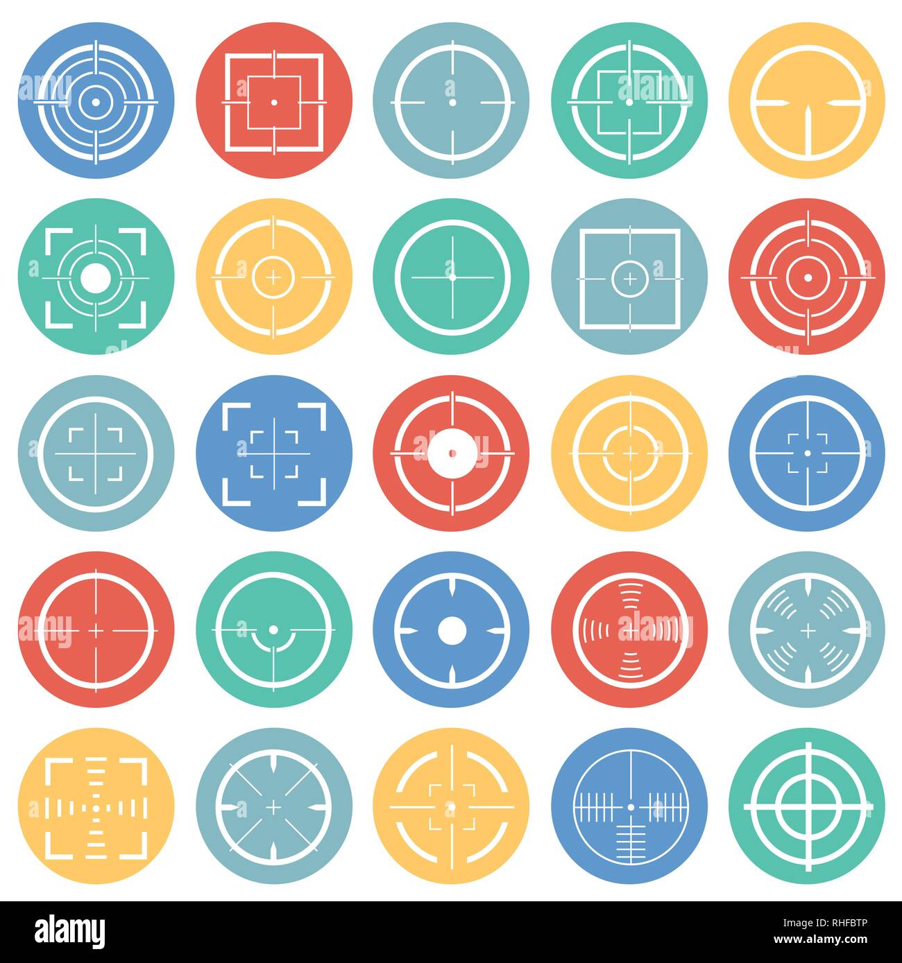 Target icon set on color circles white background for graphic and web ...