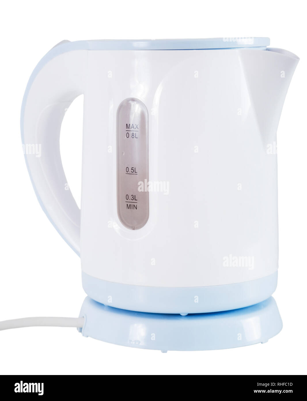 Compact plastic electric kettle of light color in close-up Stock Photo ...