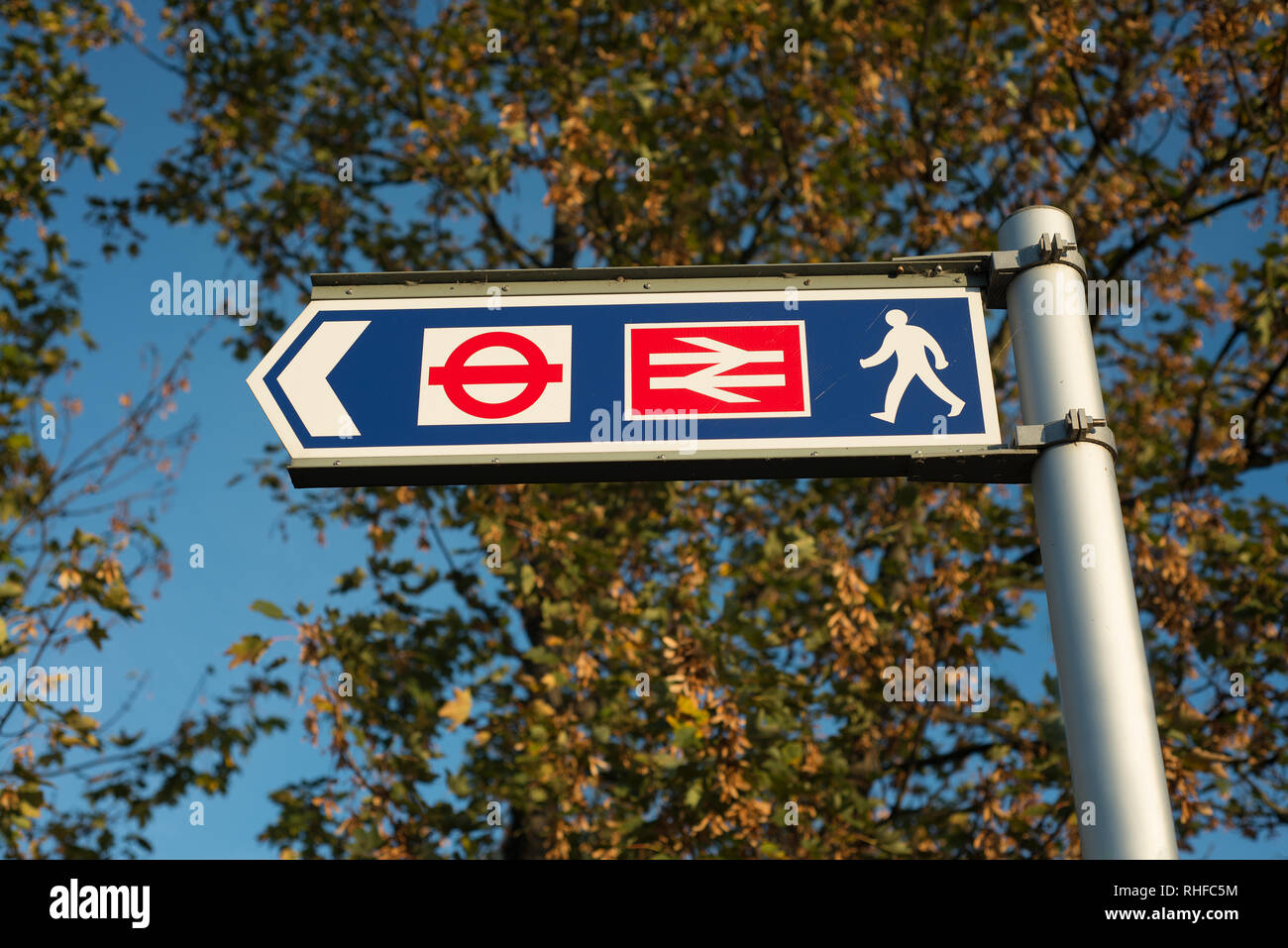 Traffic sign in England showing the direction for pedestrians to the ...