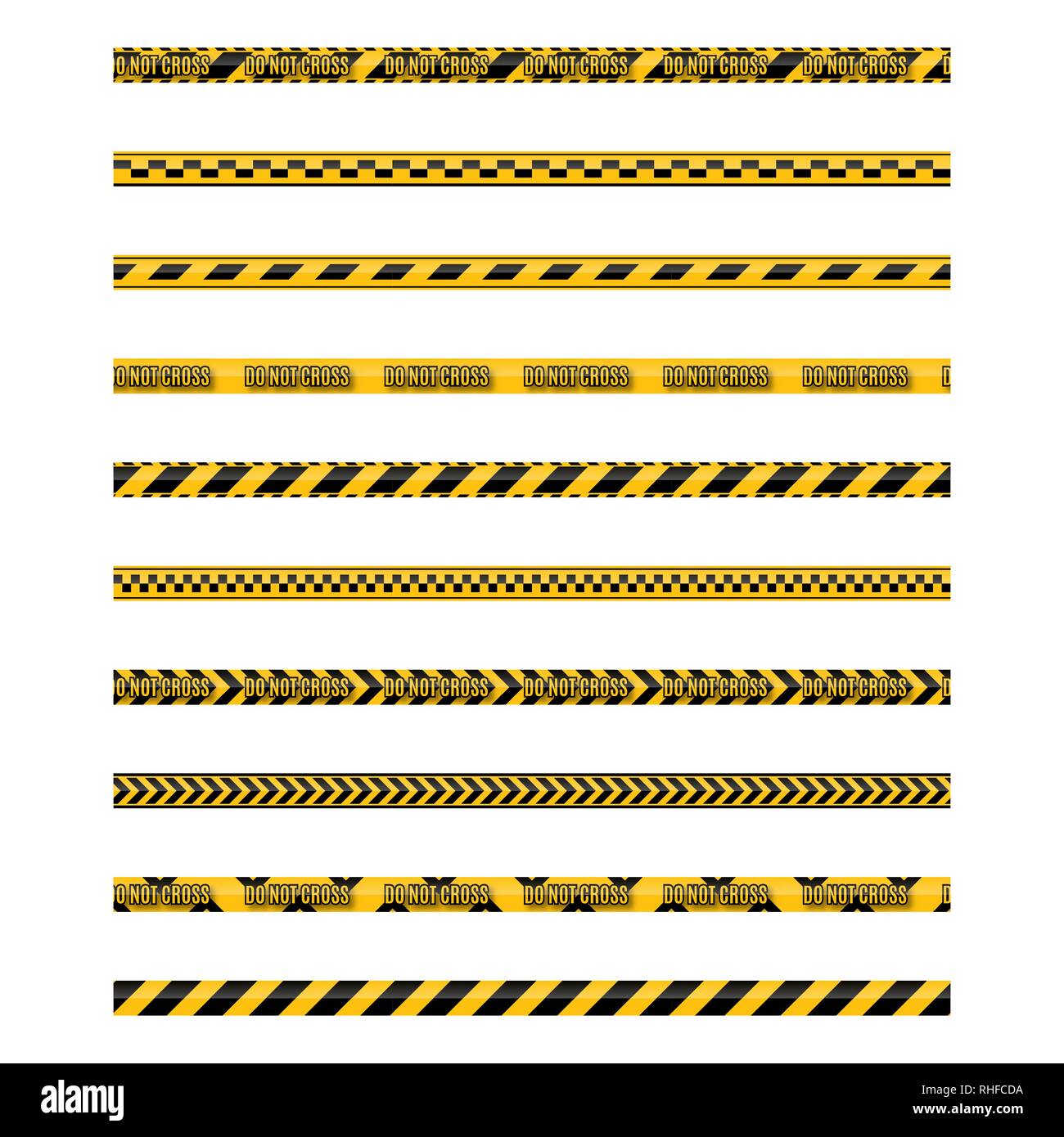 Set of seamless yellow and black warning tapes with text do not cross ...
