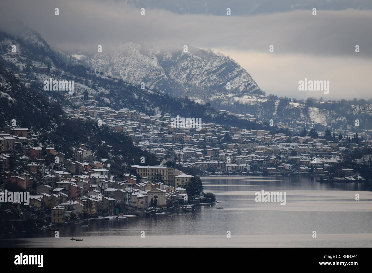 Lake Como, Italy after a snowstorm Stock Photo - Alamy