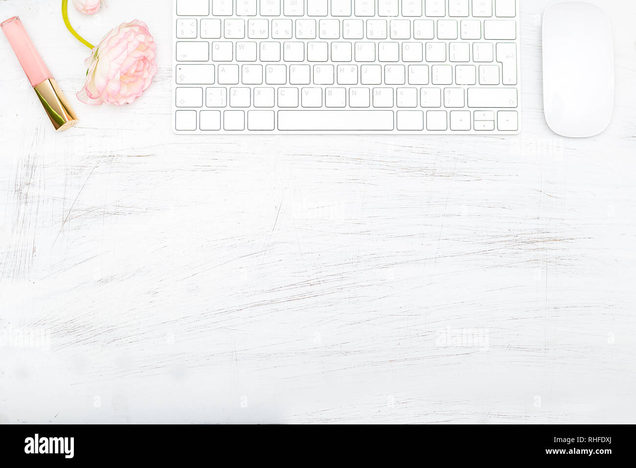 Minimalist feminine Desk Scenes. Mock up Stock Photo - Alamy