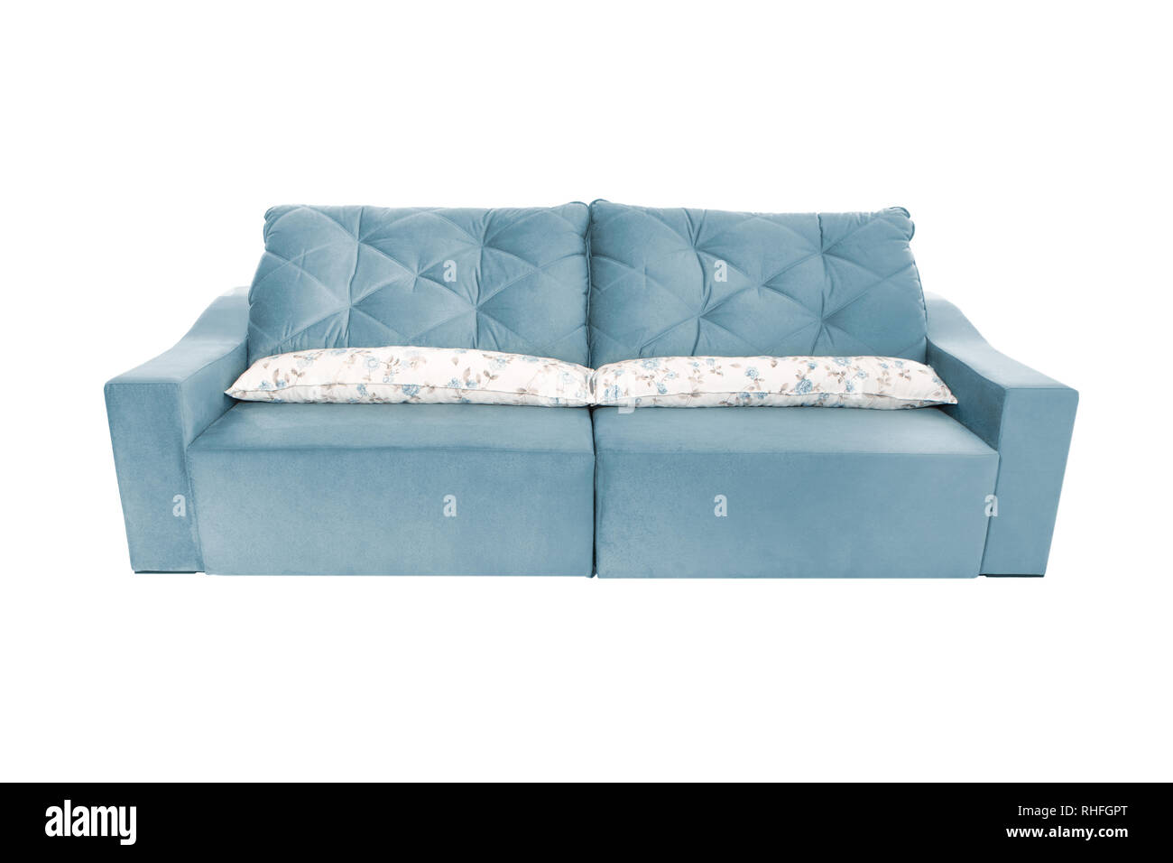 modern blue suede couch sofa isolated on white background Stock Photo ...