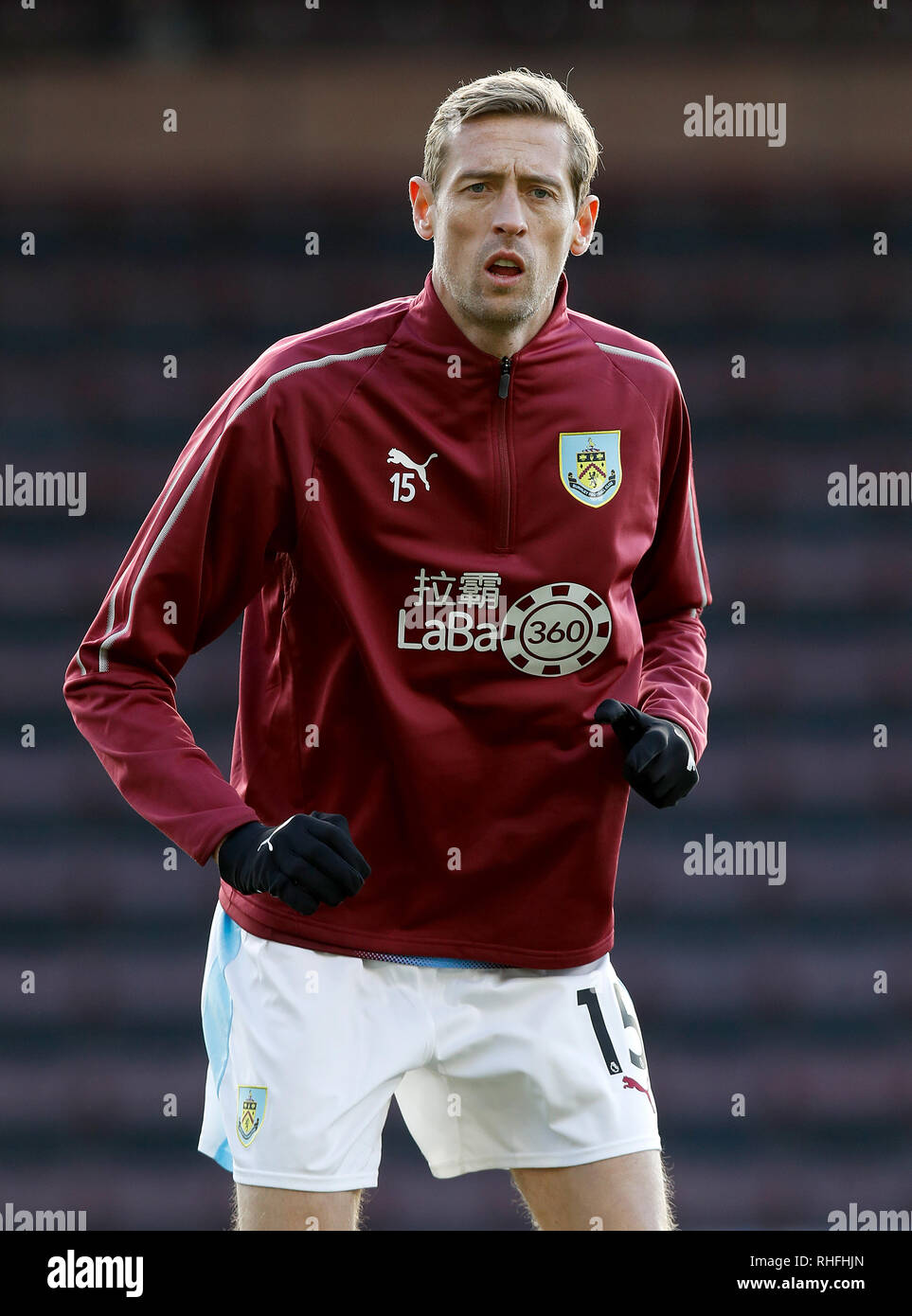 Burnley's Peter Crouch warming up before the Premier League match at ...
