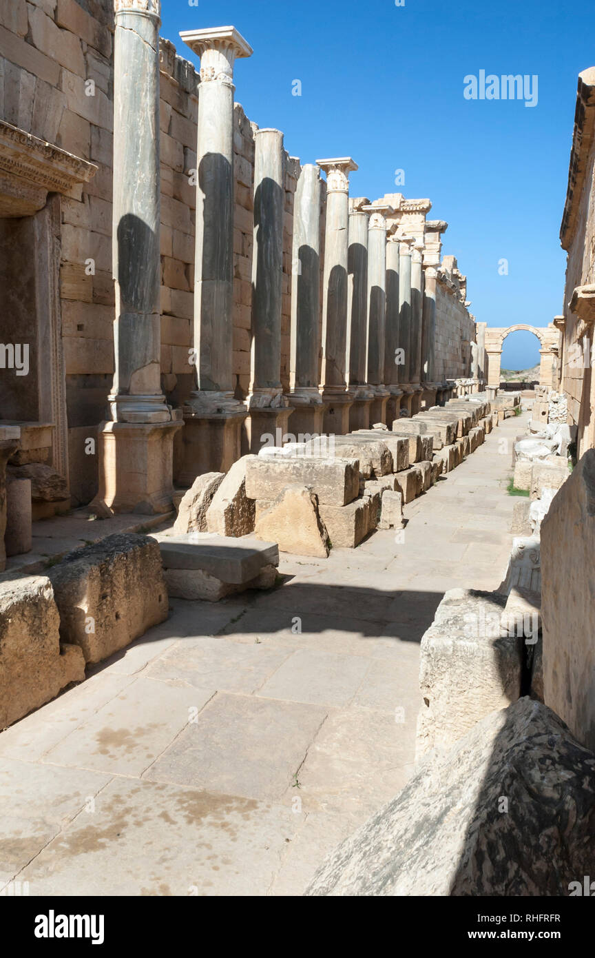 Archaeological site of Leptis Magna, Libya - 10/30/2006: The Basilica of Severe in the ancient ...