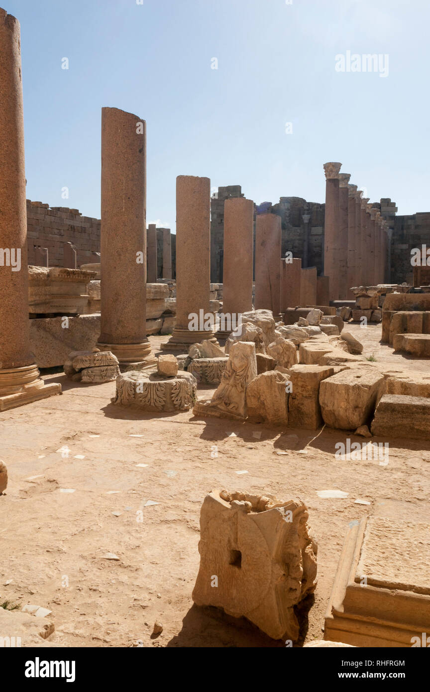 Archaeological site of Leptis Magna, Libya - 10/30/2006: The Basilica of Severe in the ancient ...