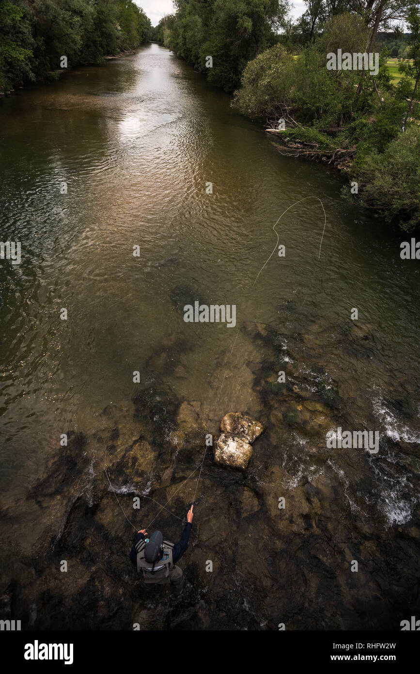 May 2018, river in Bavaria, Germany, fly fishing Stock Photo - Alamy