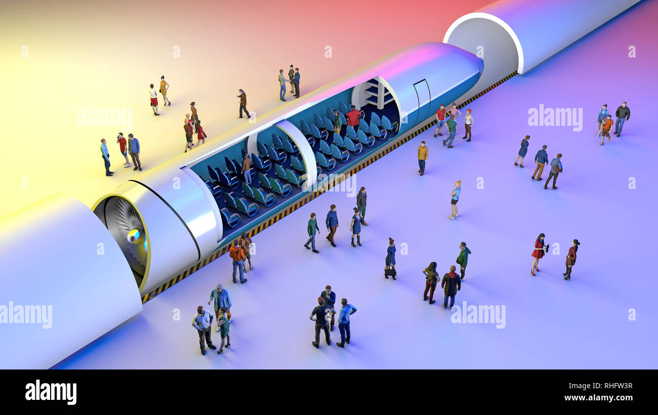 Train station and Hyperloop. Passengers waiting for the train ...
