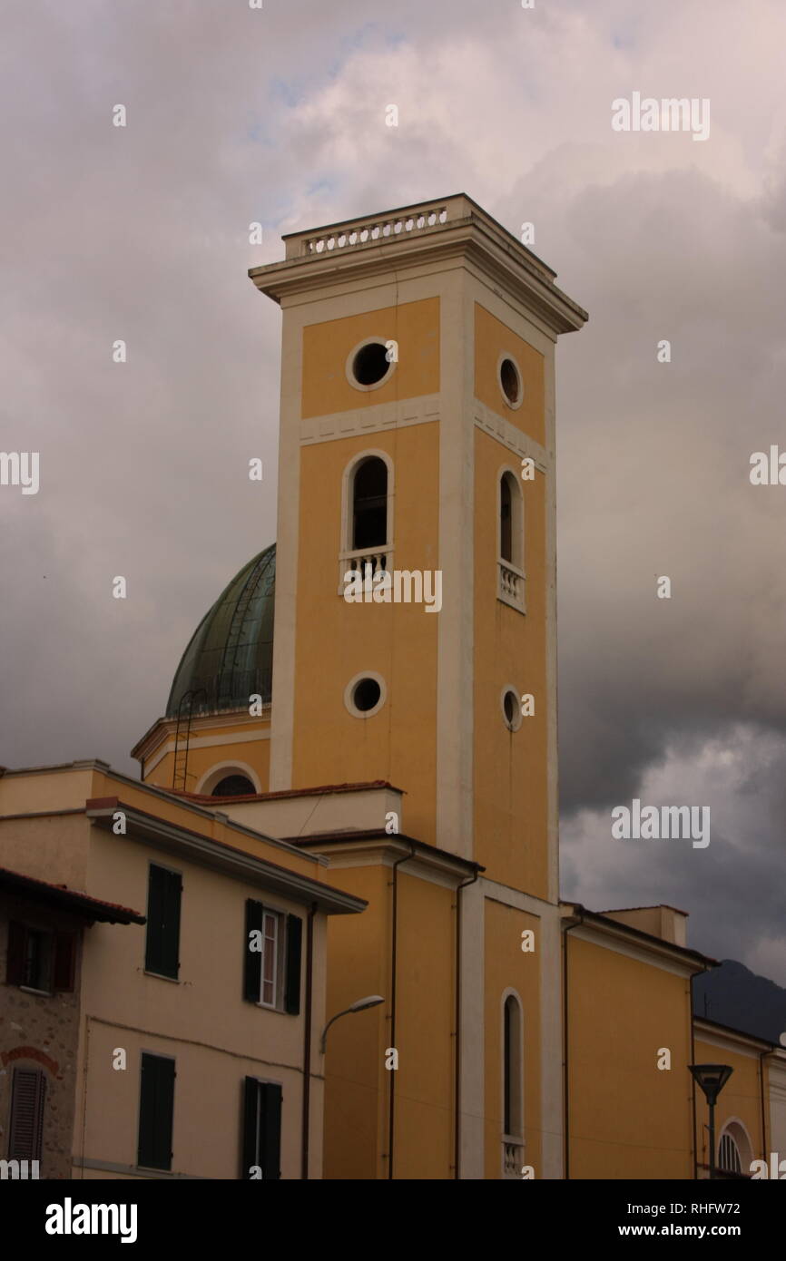 beige bell tower of a church in tuscany Stock Photo - Alamy