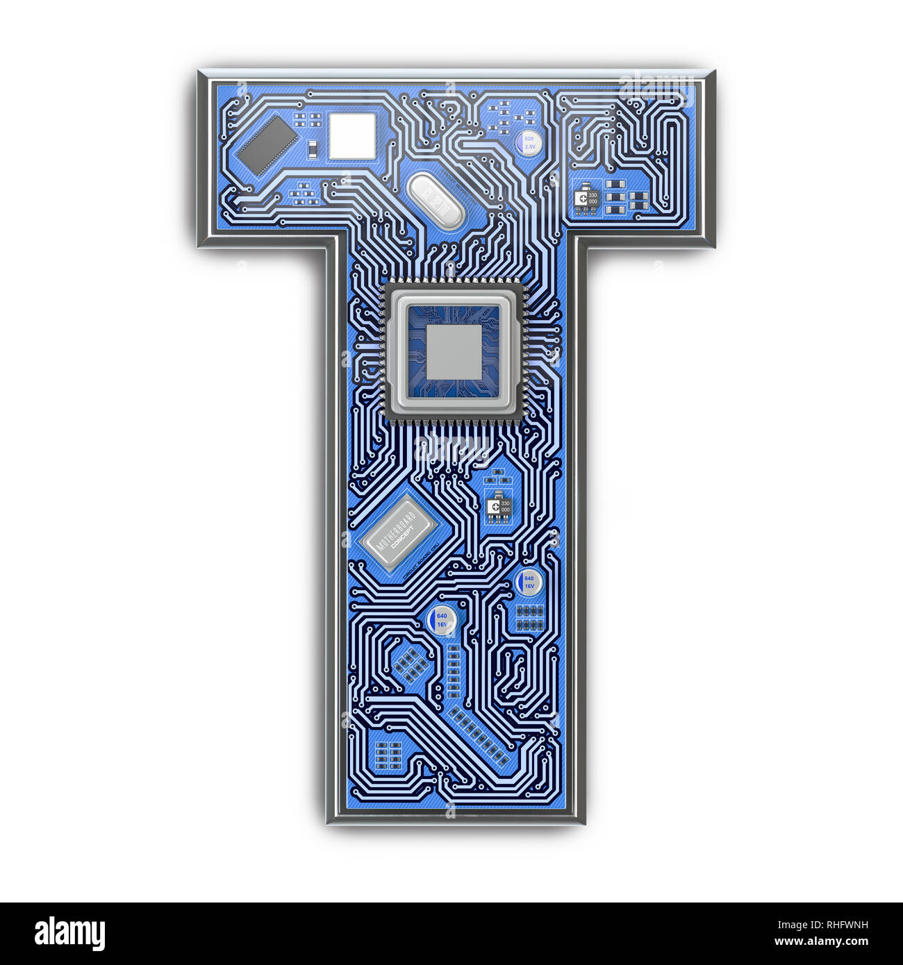 Letter T. Alphabet in circuit board style. Digital hi-tech letter ...