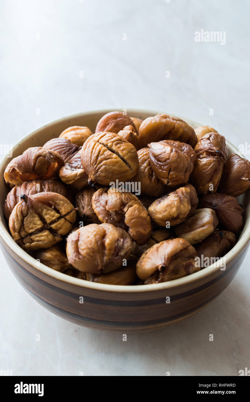 Peeled Roasted Raw Organic Chestnuts in Bowl. Organic Food Stock Photo ...