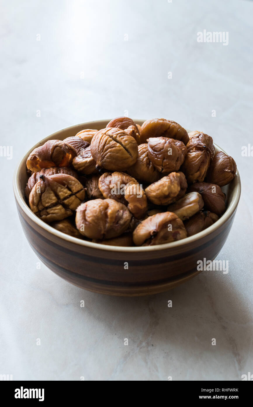 Peeled Roasted Raw Organic Chestnuts in Bowl. Organic Food Stock Photo ...