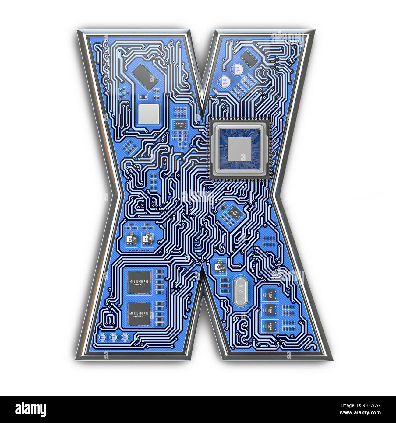 Letter X. Alphabet in circuit board style. Digital hi-tech letter ...