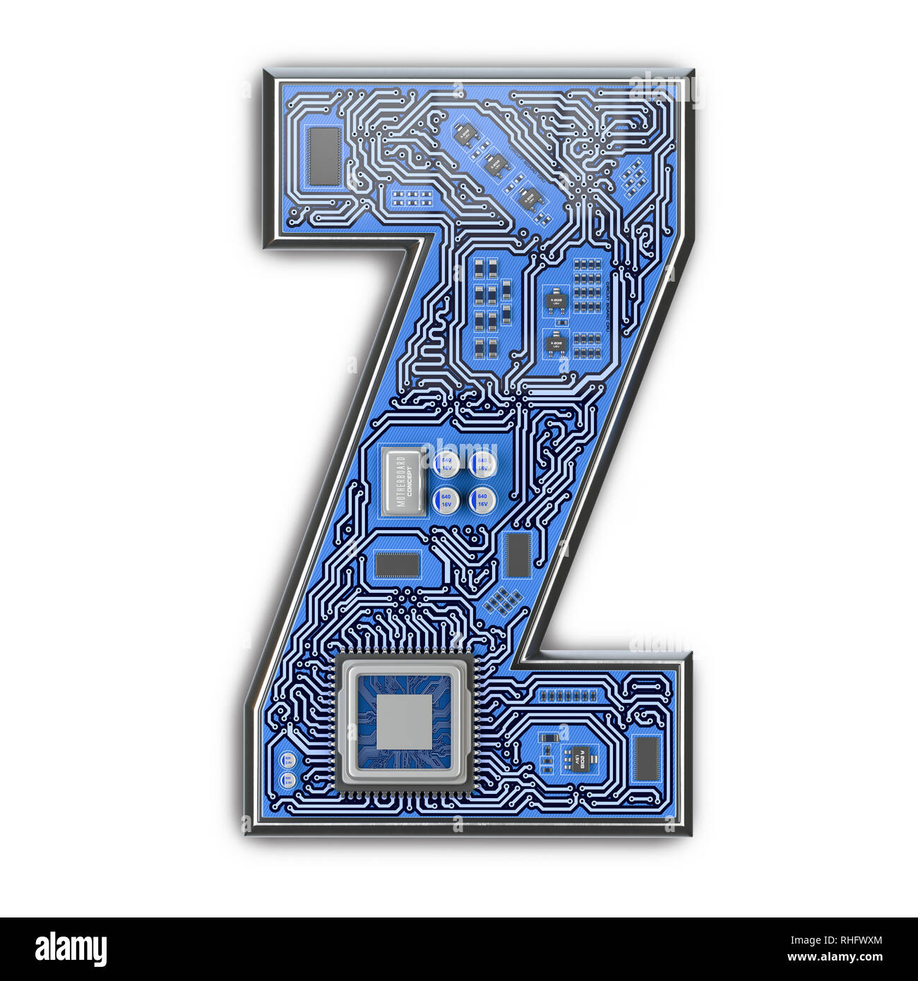 Letter Z. Alphabet in circuit board style. Digital hi-tech letter ...