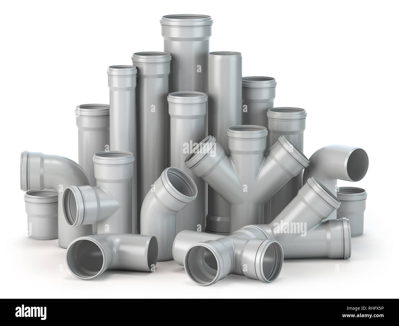 Plastic pvc pipes isolated on the white background. 3d illustration ...