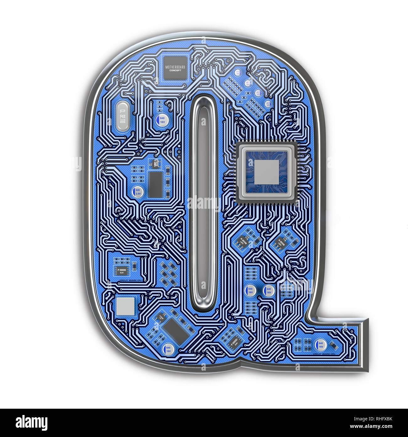 Letter Q. Alphabet in circuit board style. Digital hi-tech letter ...