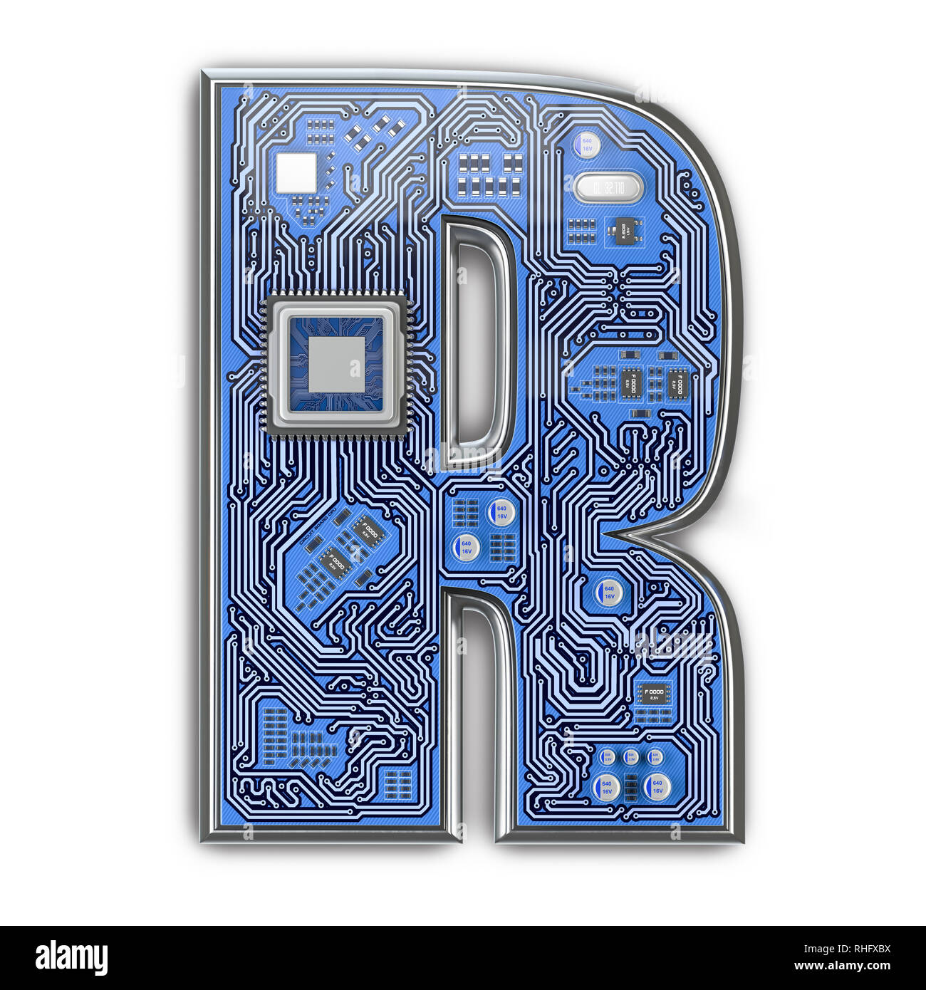Letter R. Alphabet in circuit board style. Digital hi-tech letter ...