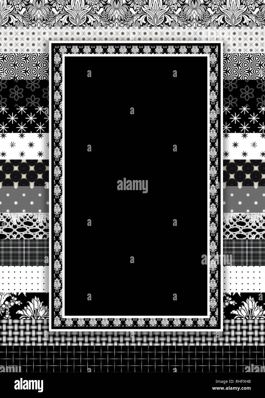 Graphic Background with layers of fabric-like prints n black, Gray and ...