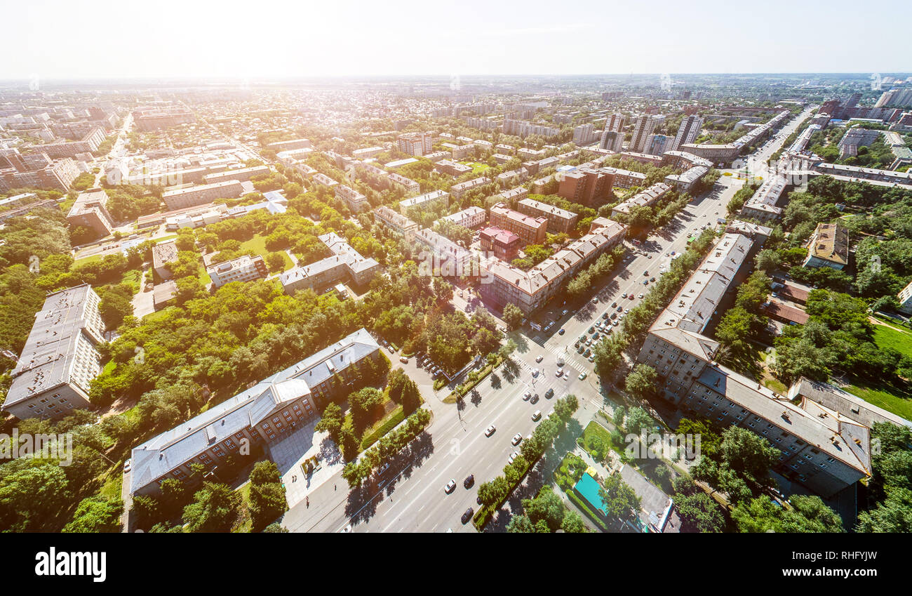 Aerial city view with roads, houses and buildings Stock Photo - Alamy