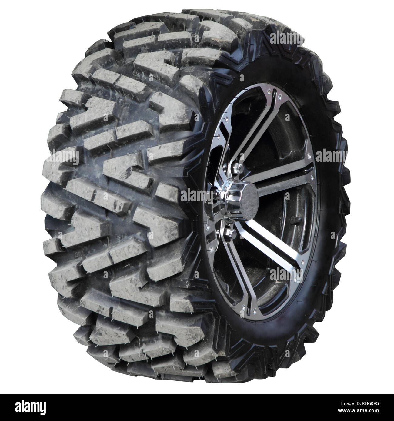 Black wheel of a modern ATV is isolated on a white background Stock ...