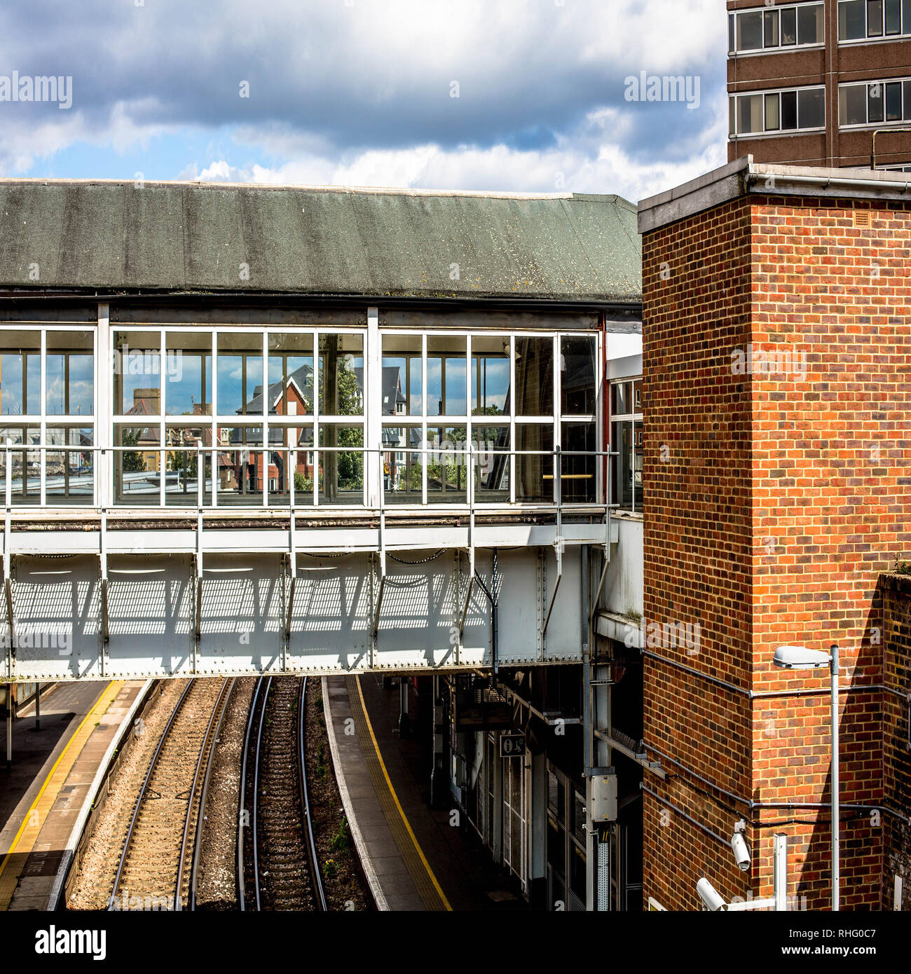 Covered Pedestrian Walkway Railway Bridge Crossing Over Rail Tracks ...