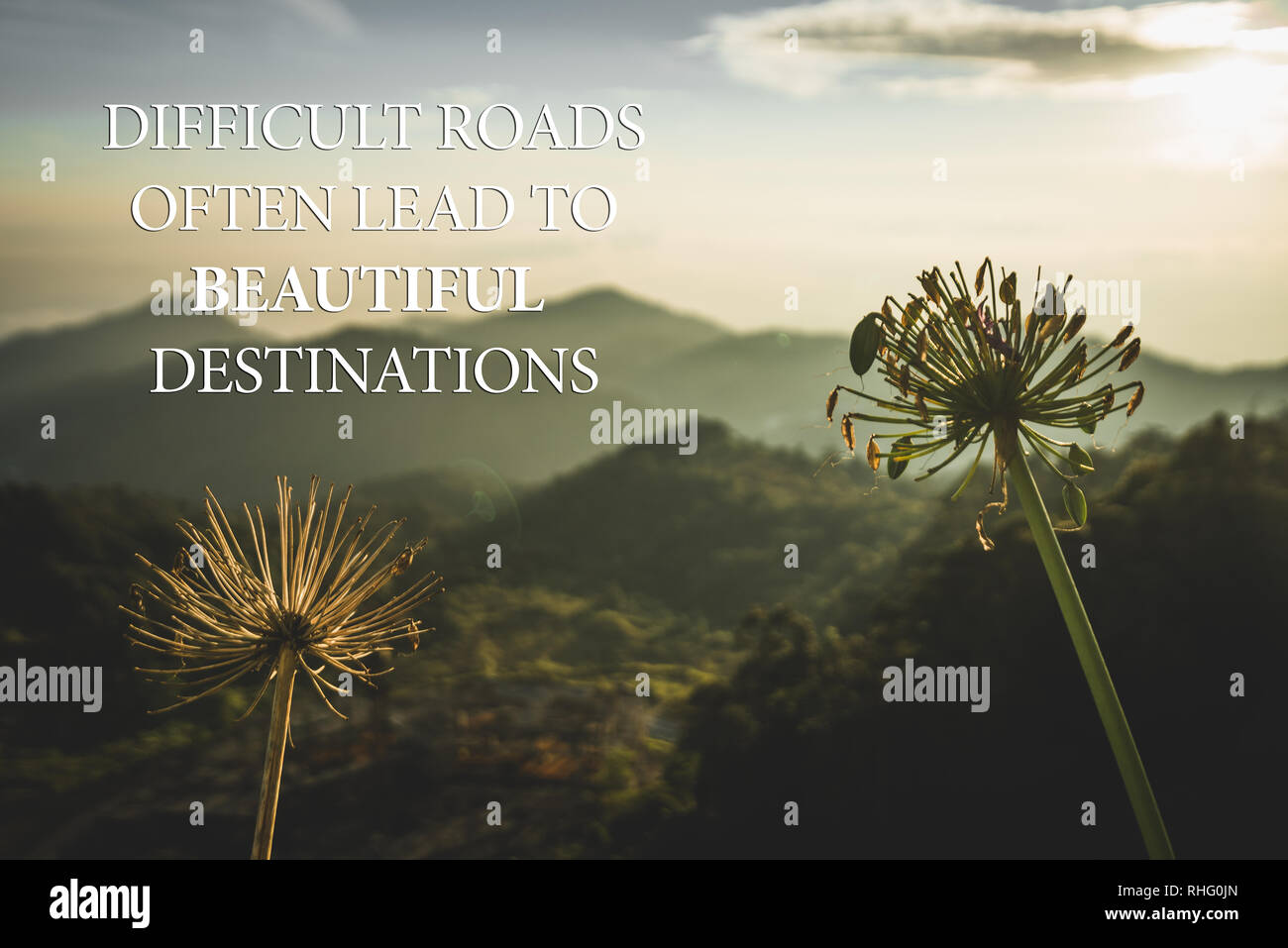 Motivational and inspirational quote - Difficult road often lead to ...