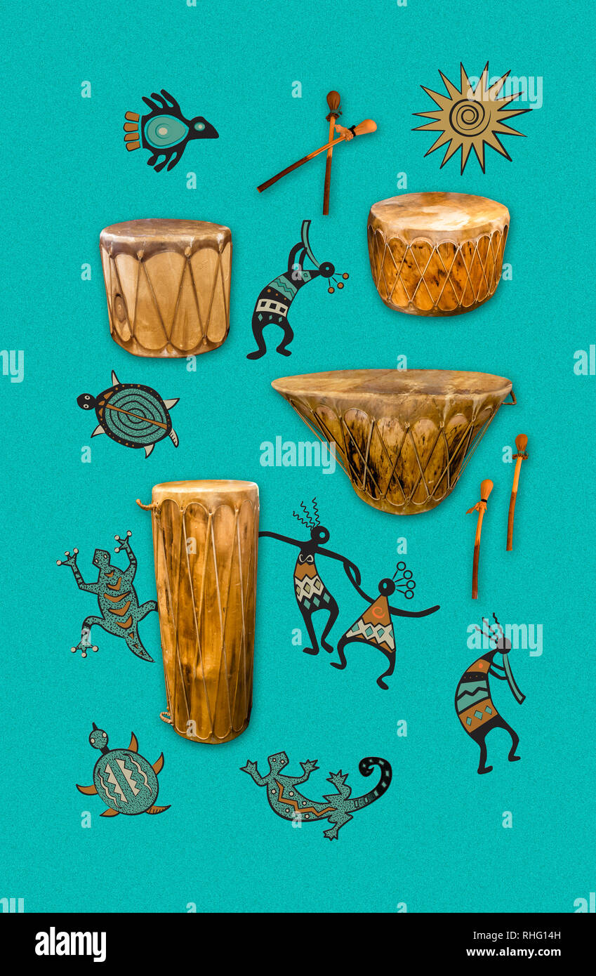 Native american drums and southwest icons design pattern Stock Photo ...