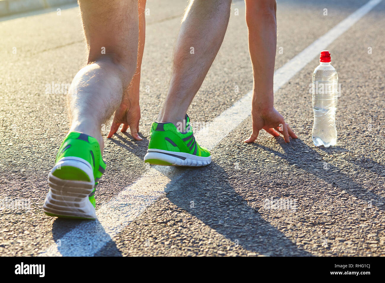 Runner man feet running on road closeup on shoe. Male fitness athlete ...