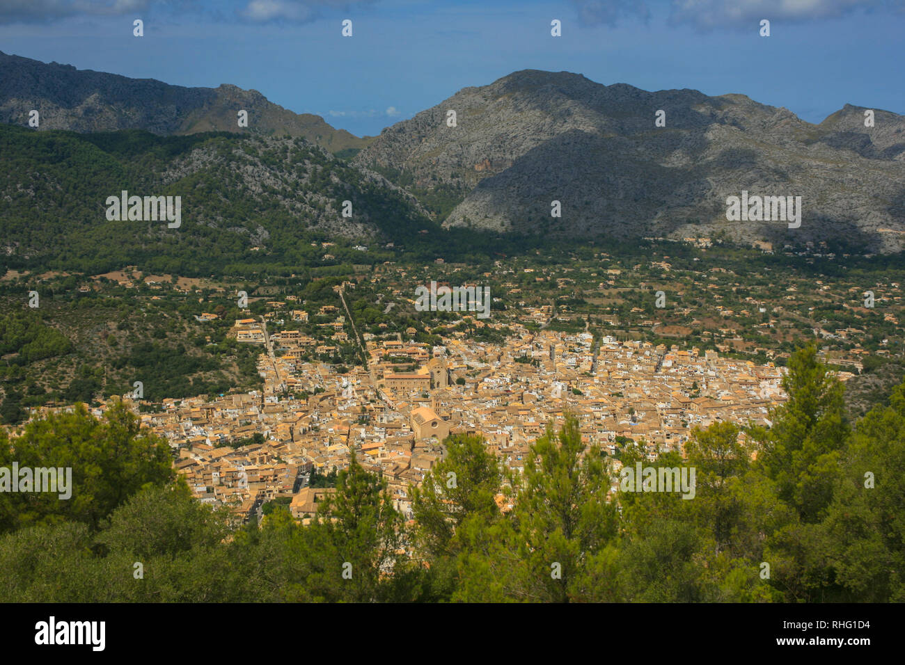 View of Pollensa old town from the Pollensa sanctuary, Majorca ...