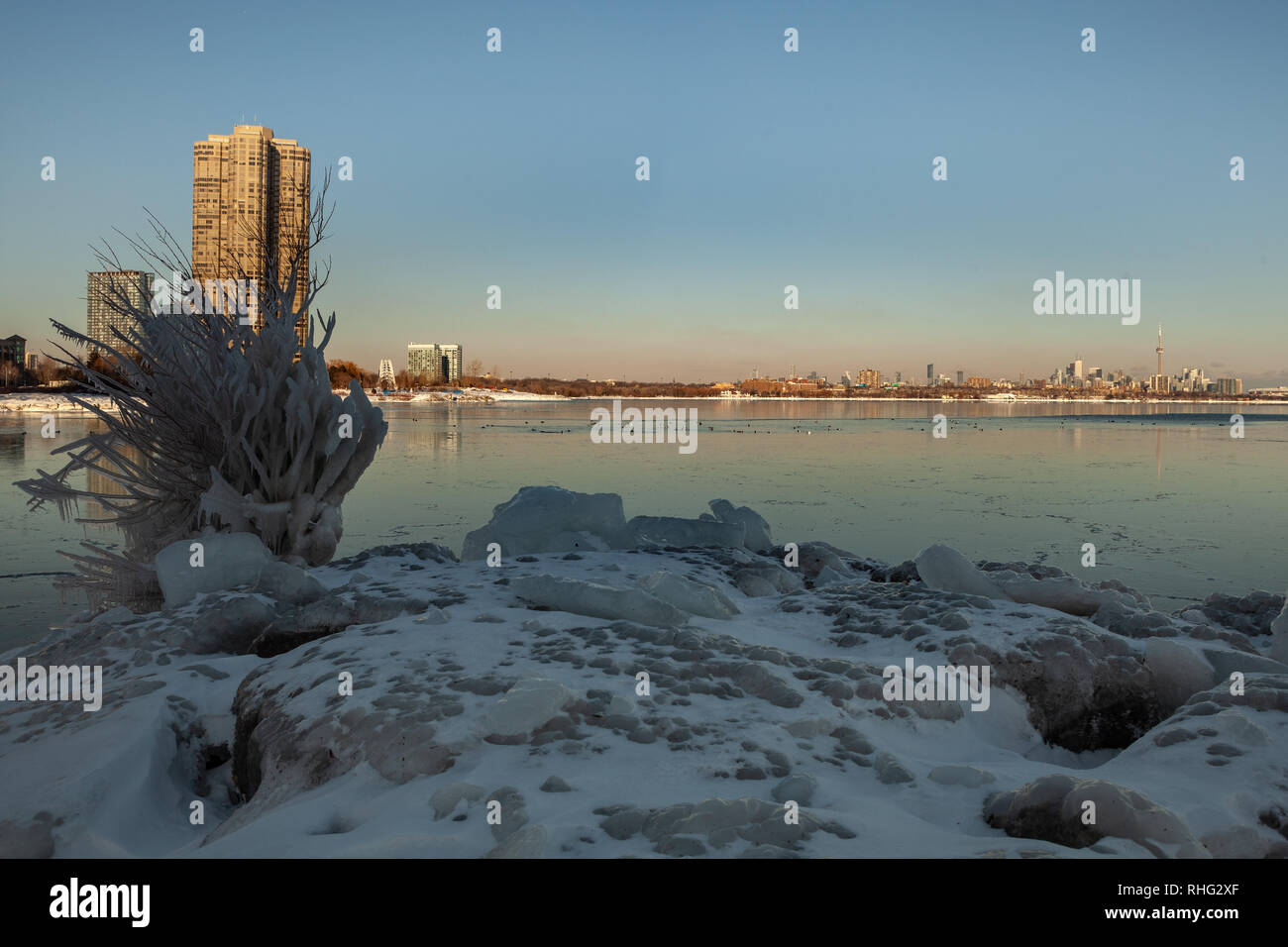 Panoramic Canadian winter landscape near Toronto, beautiful frozen ...