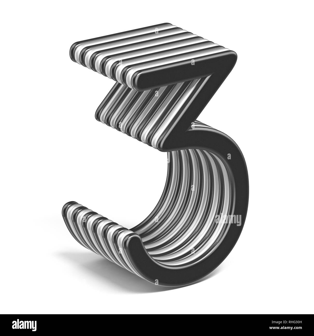 Black and white layered Number 3 THREE 3D render illustration isolated ...