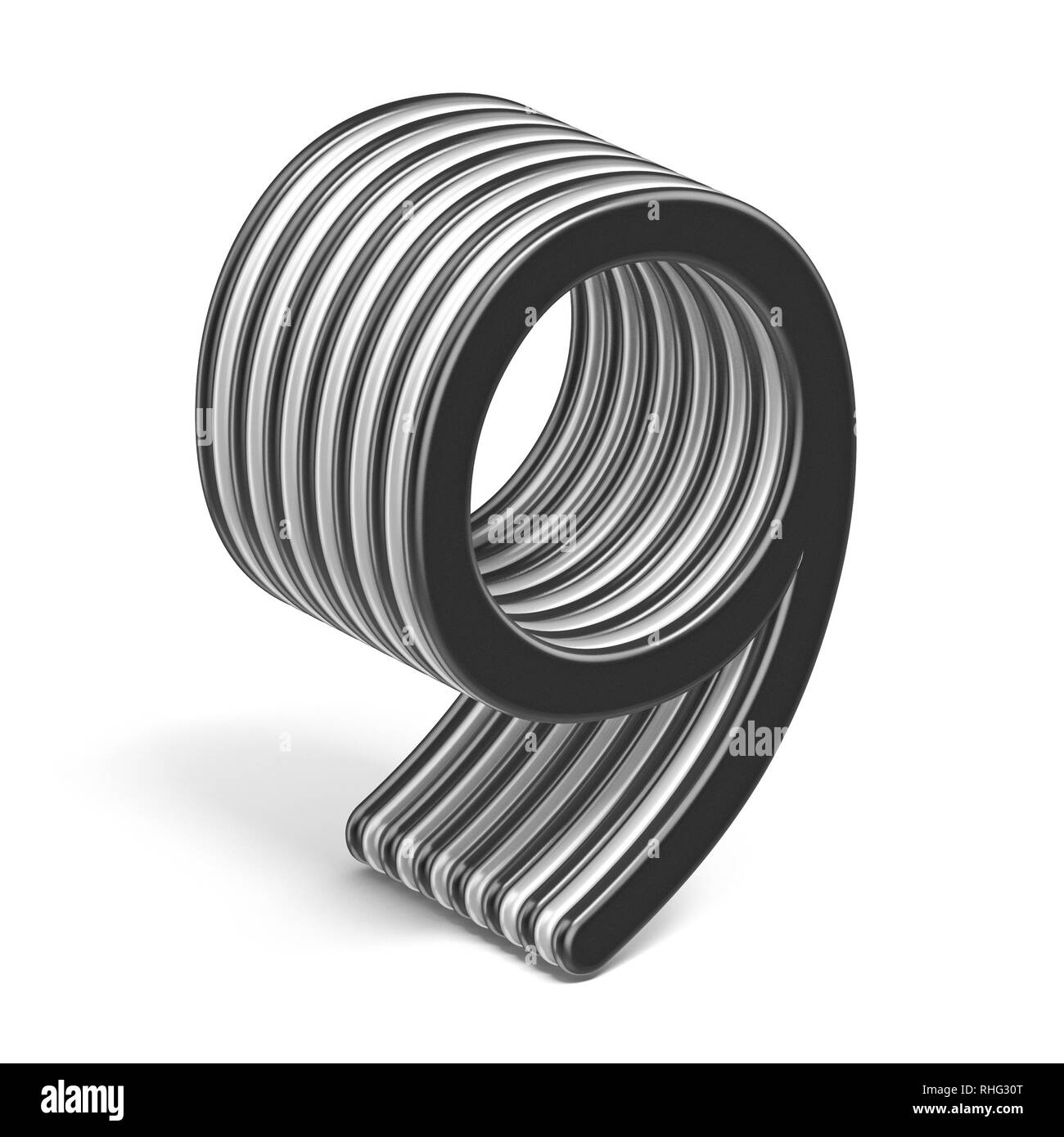 Black and white layered Number 9 NINE 3D render illustration isolated ...